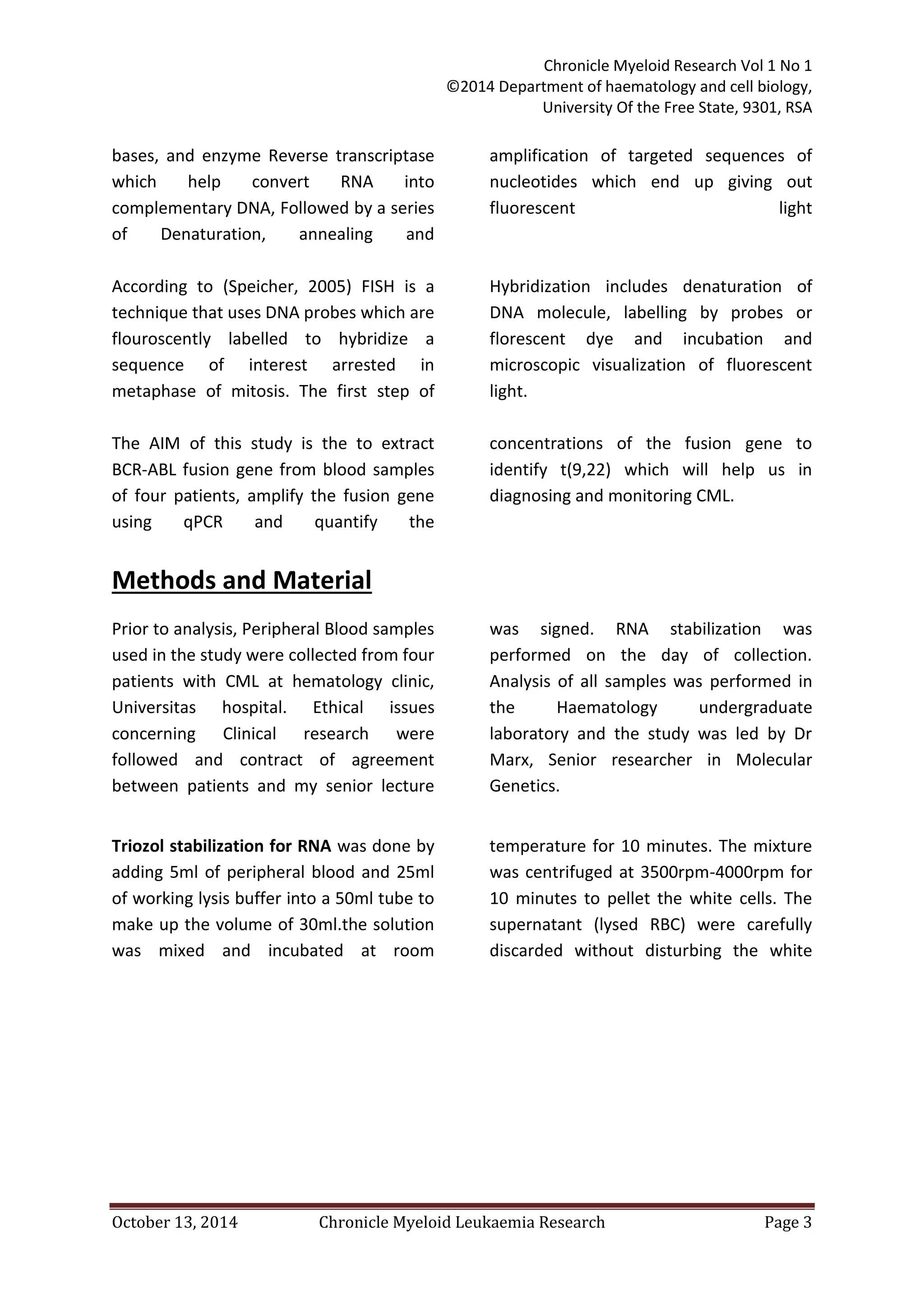 Clinical diagnosis of chronic myeloid leukemia by real time polymerase ...