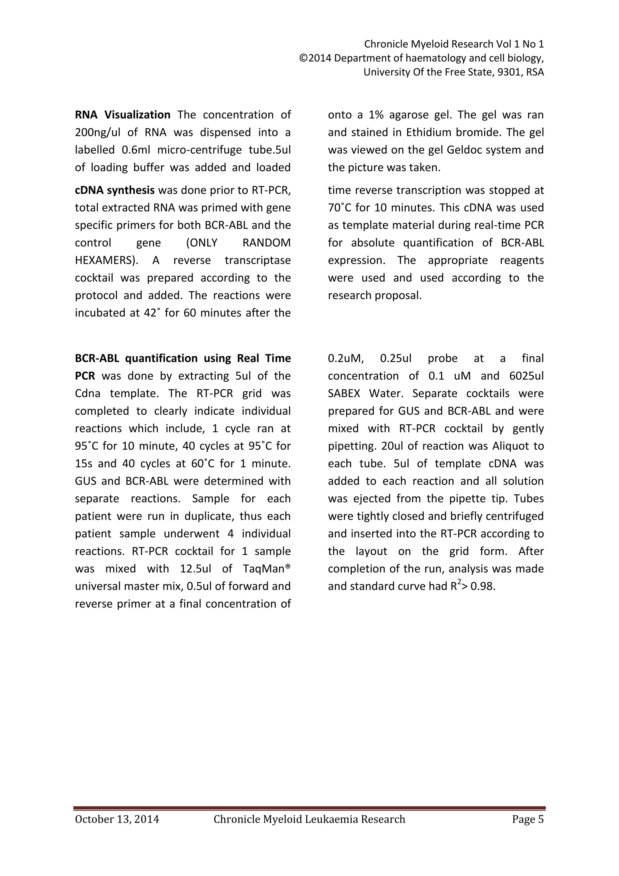 Clinical diagnosis of chronic myeloid leukemia by real time polymerase ...