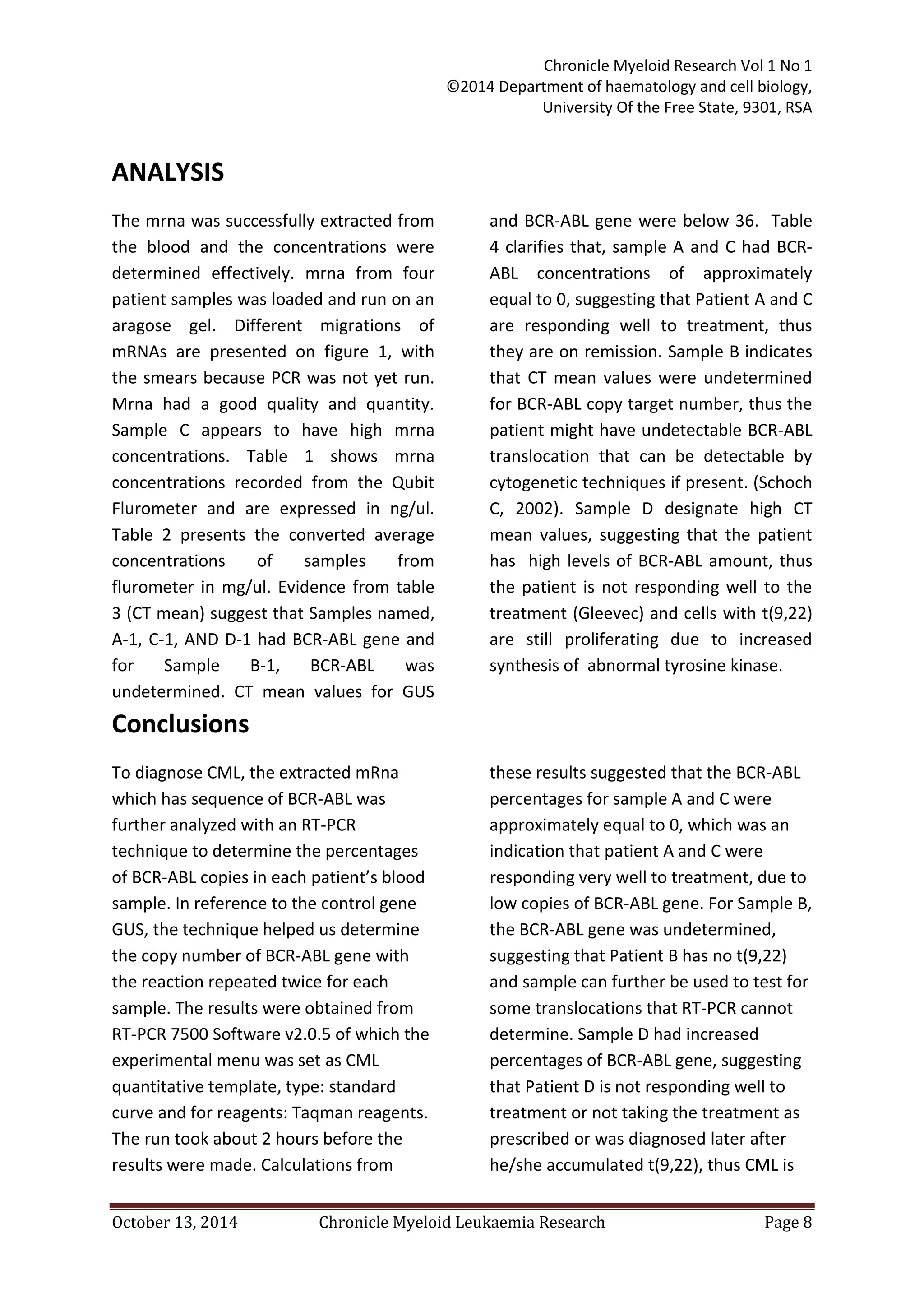 Clinical diagnosis of chronic myeloid leukemia by real time polymerase ...