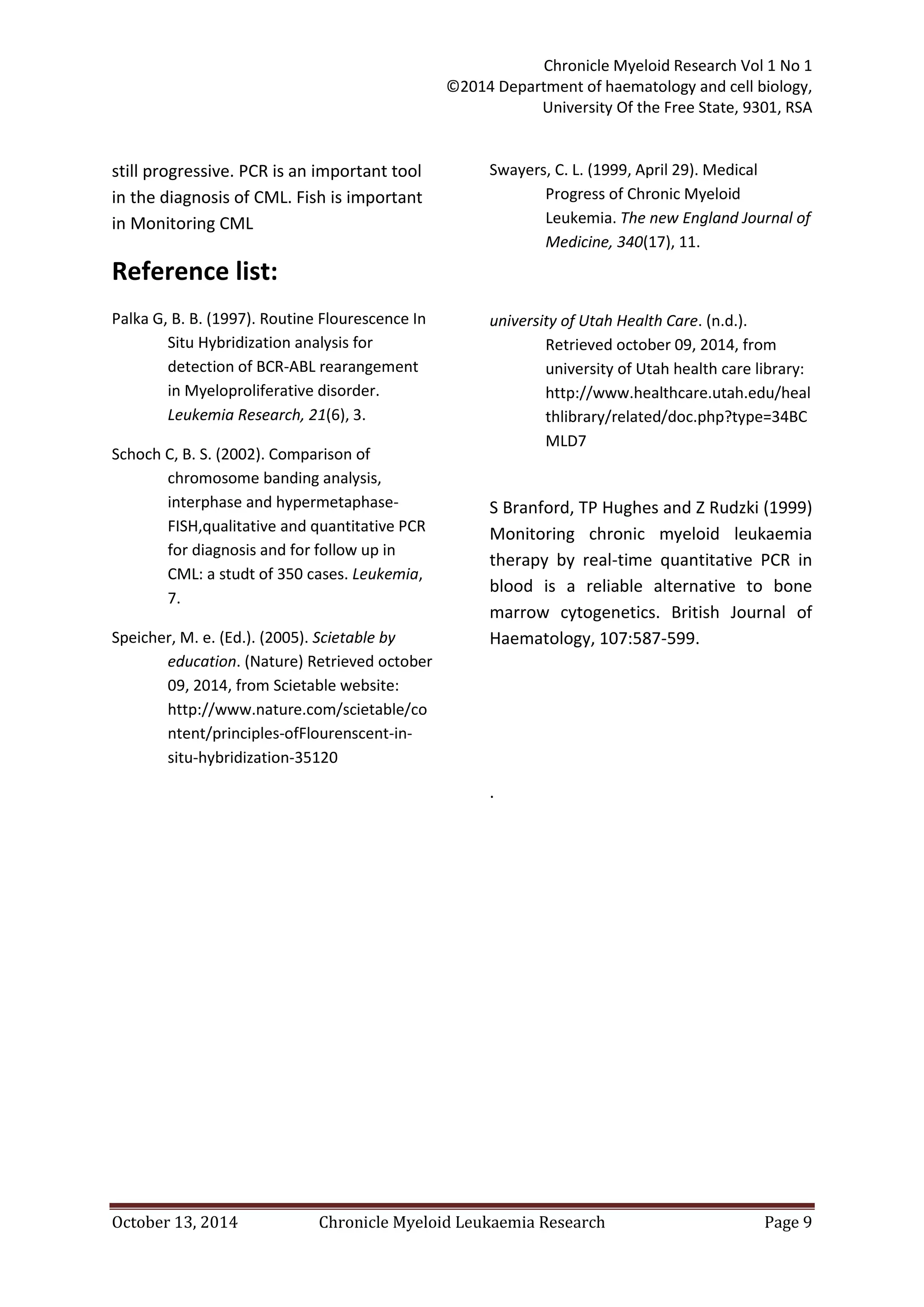 Clinical diagnosis of chronic myeloid leukemia by real time polymerase ...