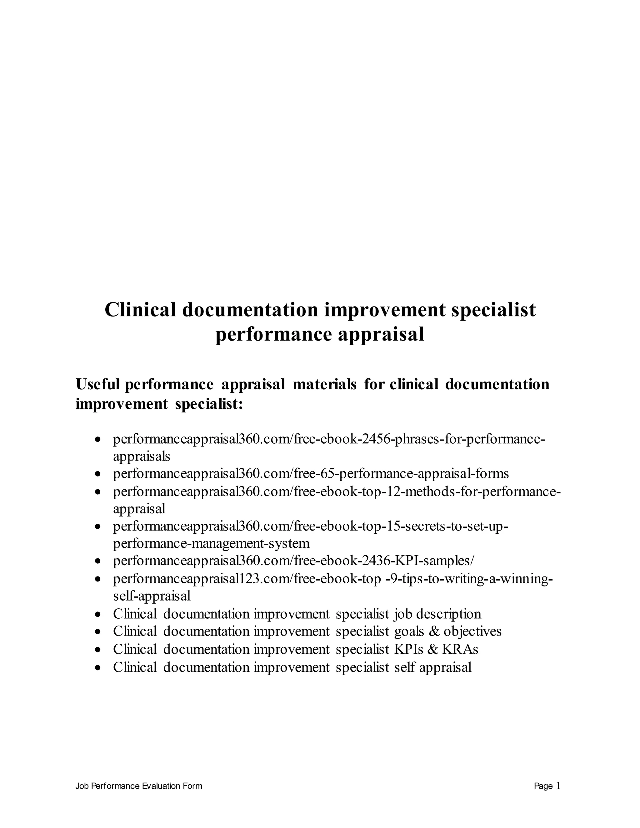 Clinical documentation improvement specialist performance appraisal | DOCX