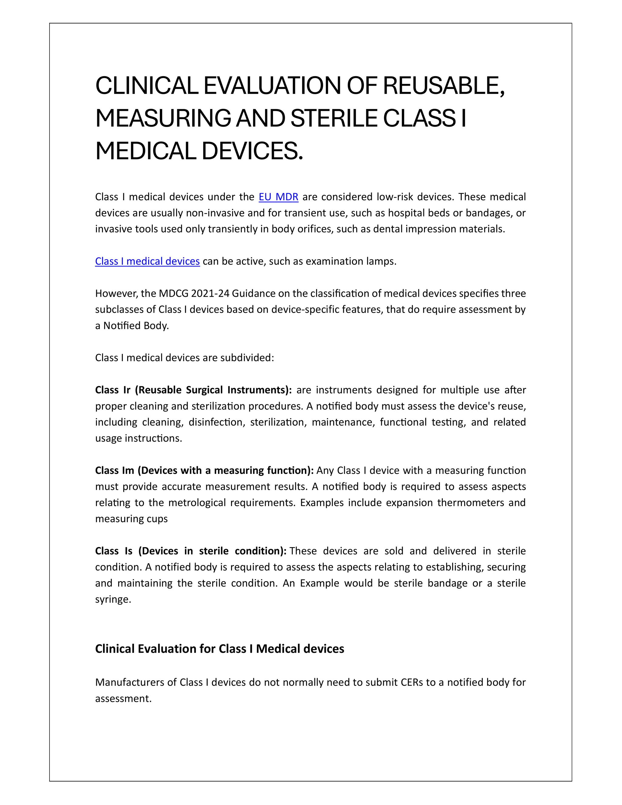 Clinical Evaluation of Reusable, Measuring And Sterile Class 1 Medical ...