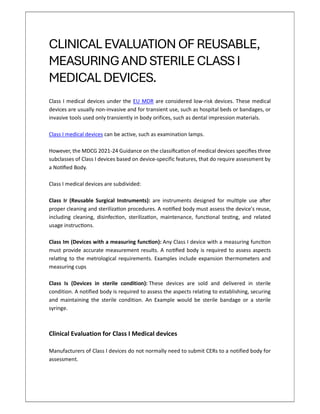 Clinical Evaluation of Reusable, Measuring And Sterile Class 1 Medical ...