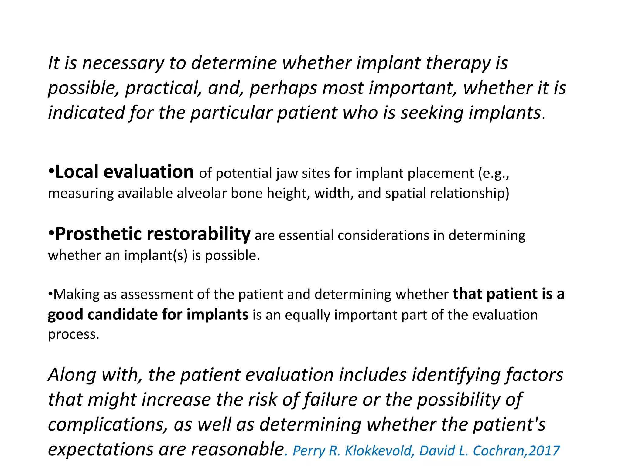 Clinical evaluation of the implant patient | PPTX