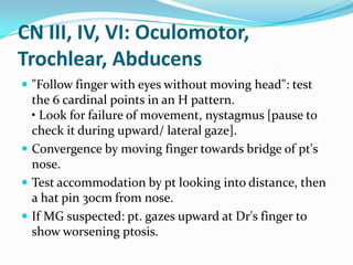 Clinical examination of cranial nerves | PPTX
