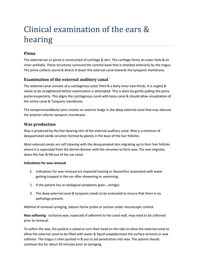 Clinical examination of ears & hearing | DOC