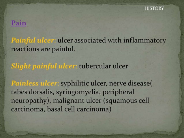 Clinical examination of ulcers | PPTX | Skin and Dermatology | Diseases ...