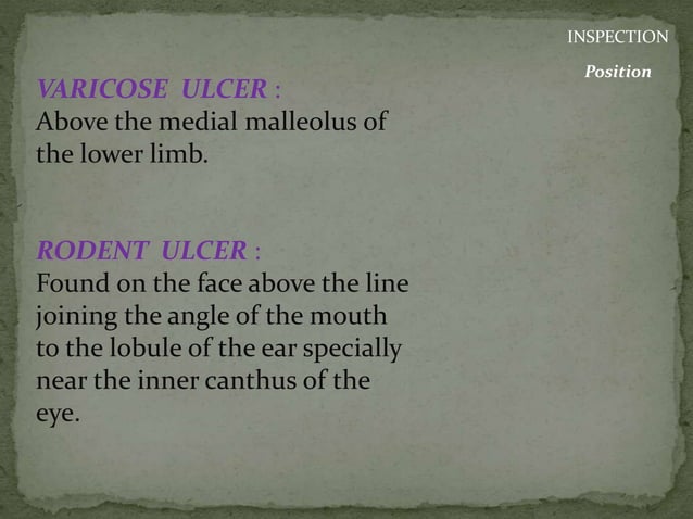 Clinical examination of ulcers | PPTX | Skin and Dermatology | Diseases ...