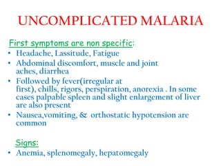 CLINICAL FEATURES AND COMPLICATIONS OF MALARIA | PPTX