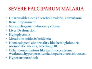CLINICAL FEATURES AND COMPLICATIONS OF MALARIA | PPTX