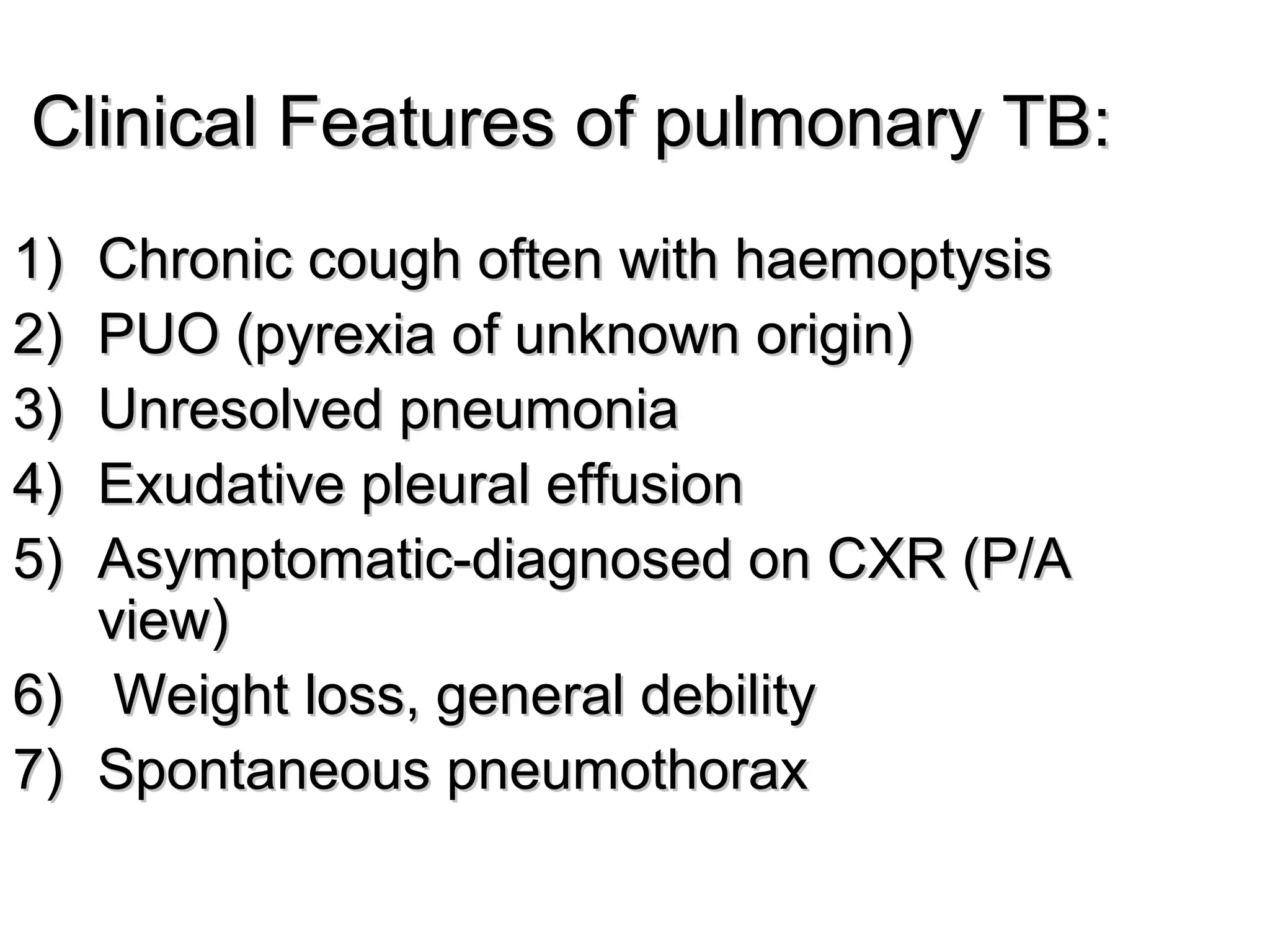 Clinical features,diagnosis and treatment of tuberculosis | PPT