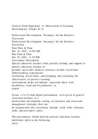 Clinical Field Experience A Observation of Learning Environme | PDF