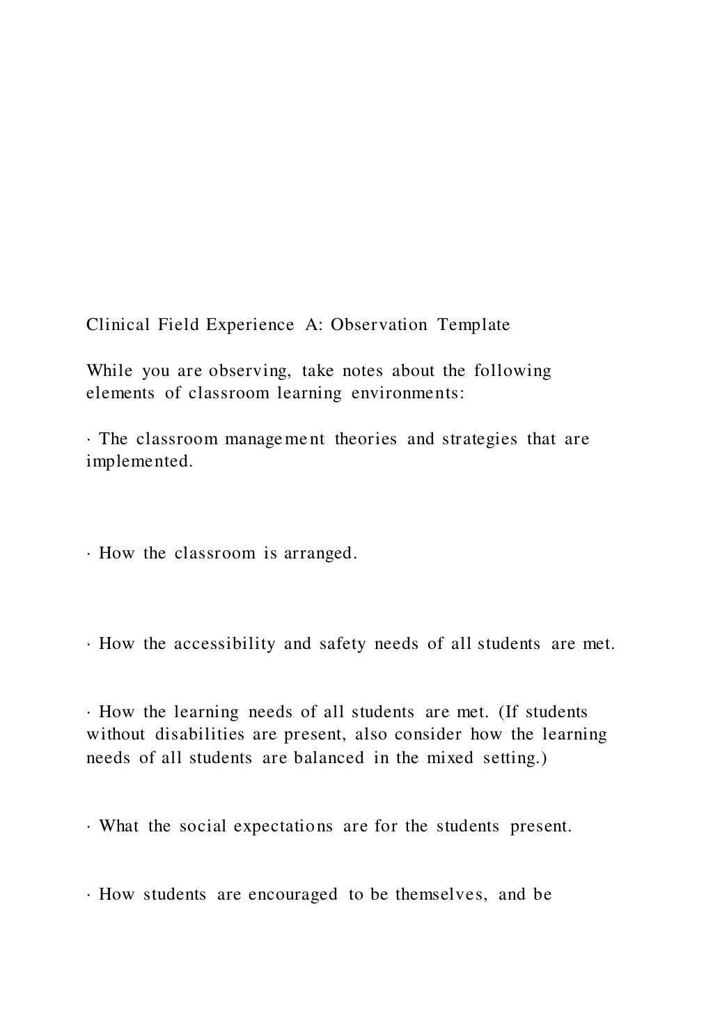Clinical Field Experience A Observation Template | PDF