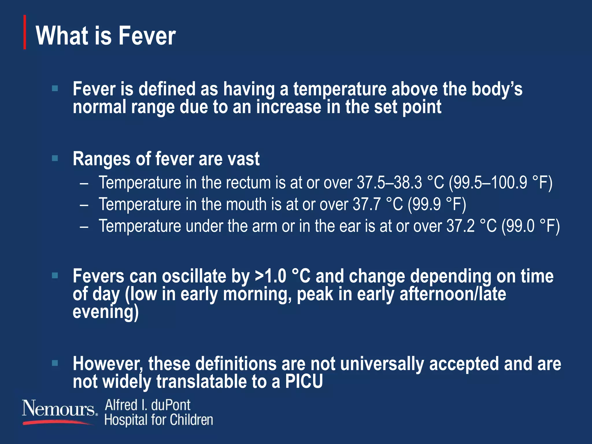 Clinical guidelines Fever in the Picu | PPTX