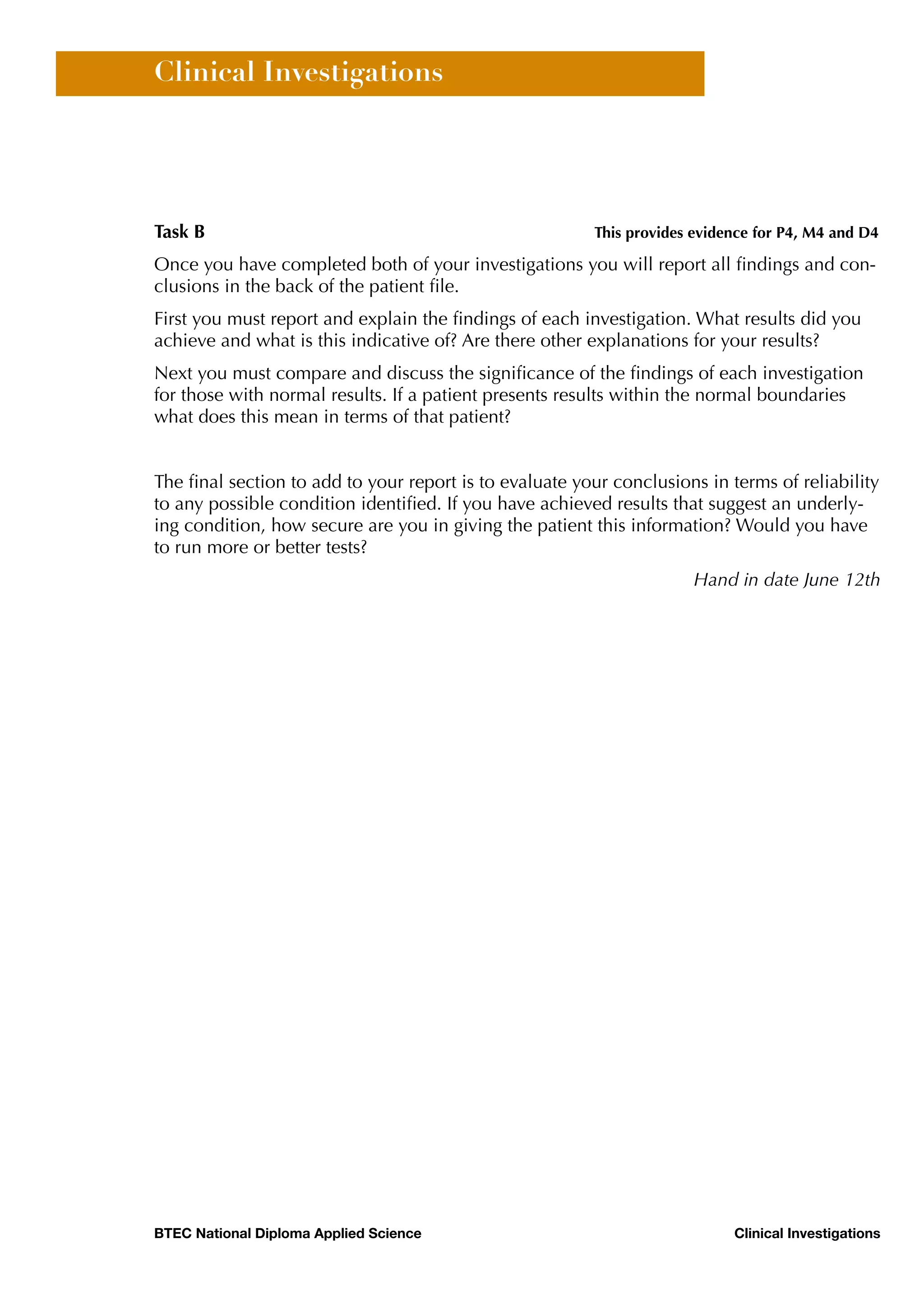 Clinical Investigations Assignment | PDF