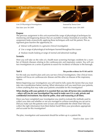 Clinical Investigations Assignment | PDF