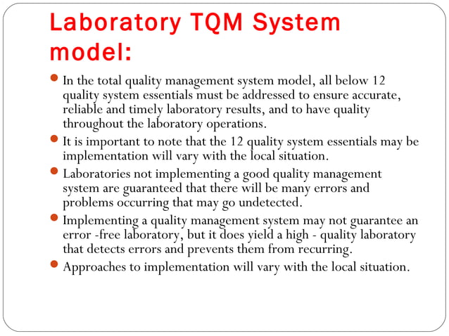 Clinical laboratory total quality management (TQM) system | PPT ...