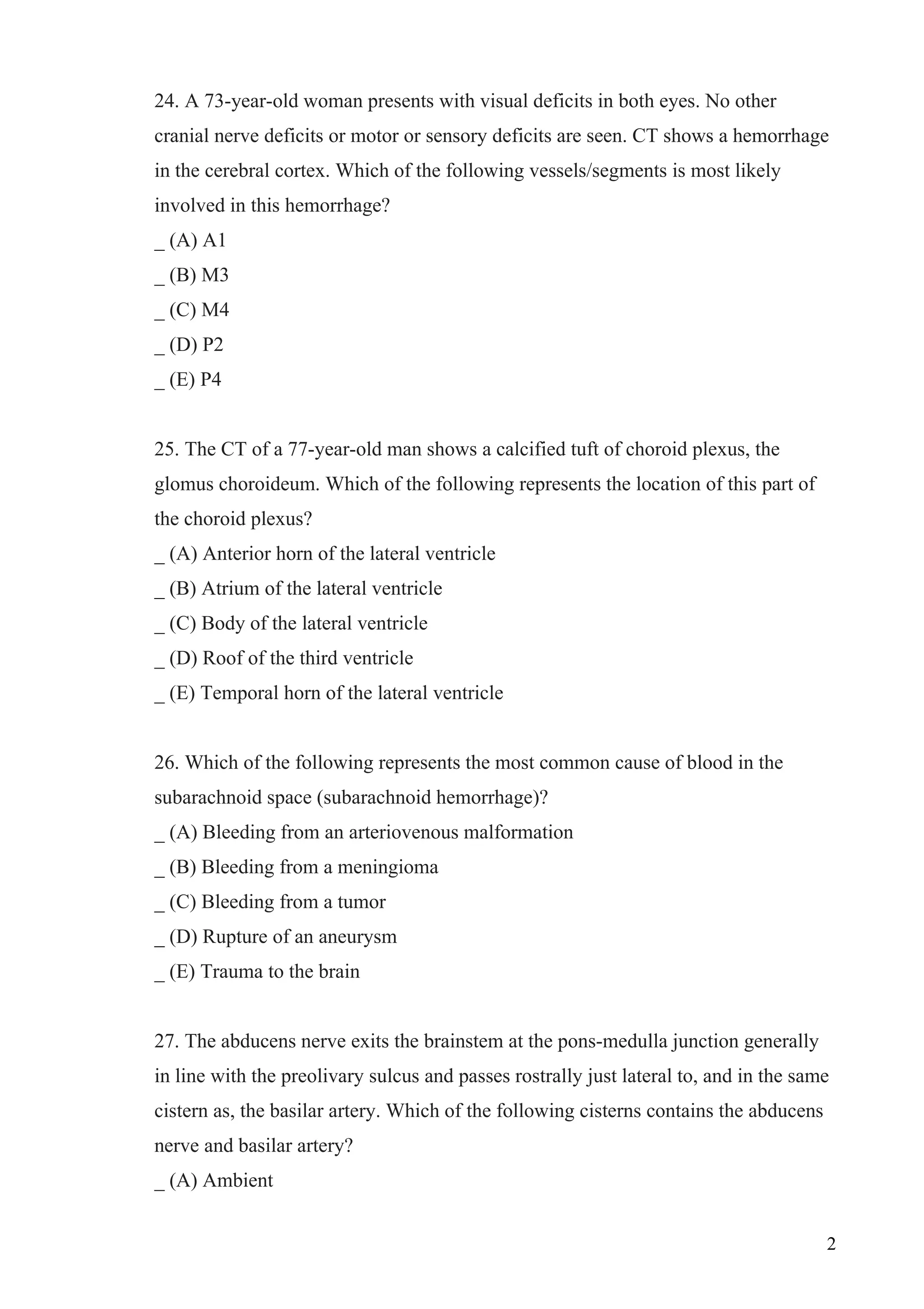part 2- Neuroanatomy - Q And A clinical cases | DOC
