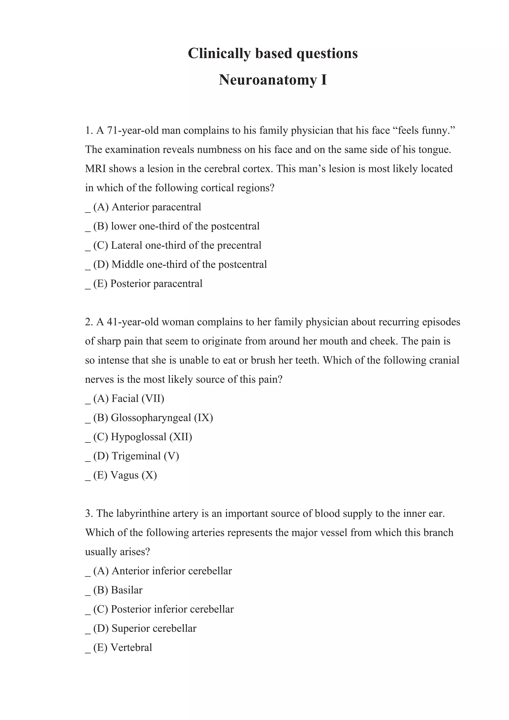 Clinically Based Questions on morphology of the brain Part 1 | PDF
