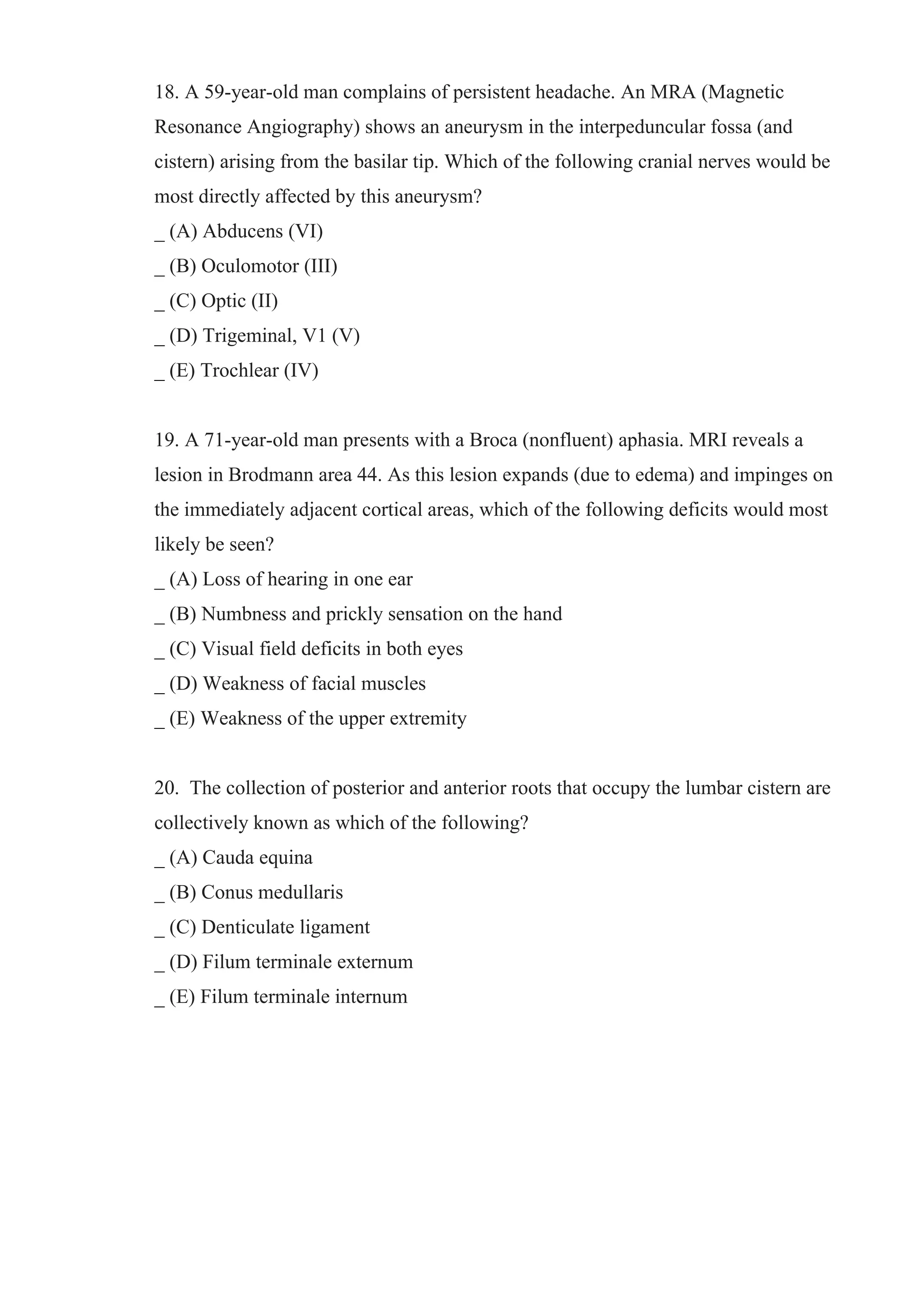 Clinically Based Questions on morphology of the brain Part 1 | PDF