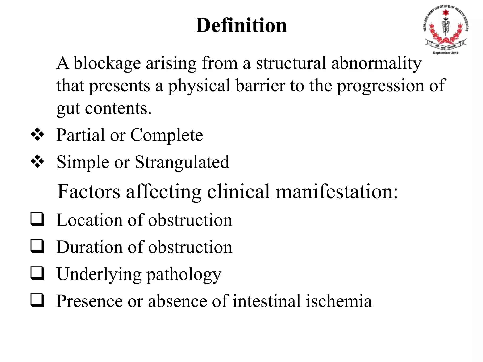 Clinical Manifestations of Intestinal Obstruction (Constipation) | PPTX