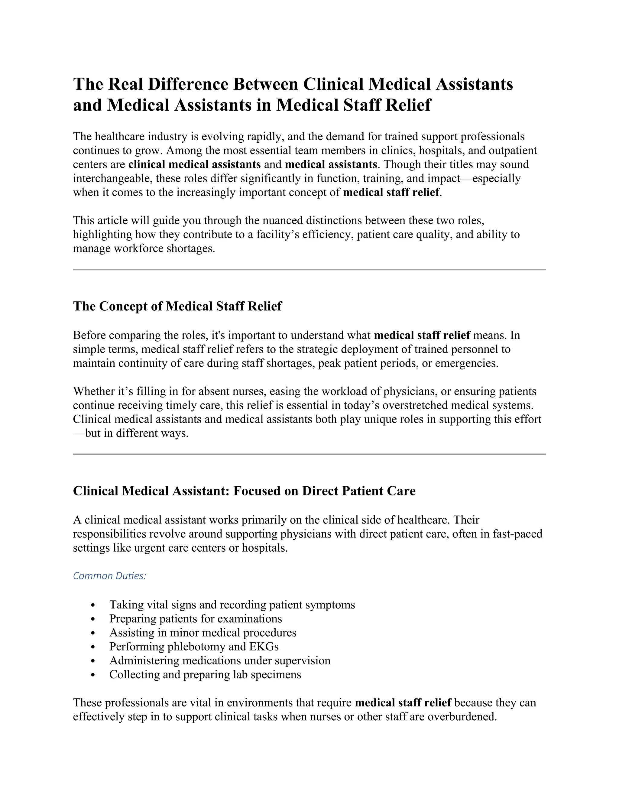 Clinical Medical Assistant vs Medical Assistant Understanding the Key ...