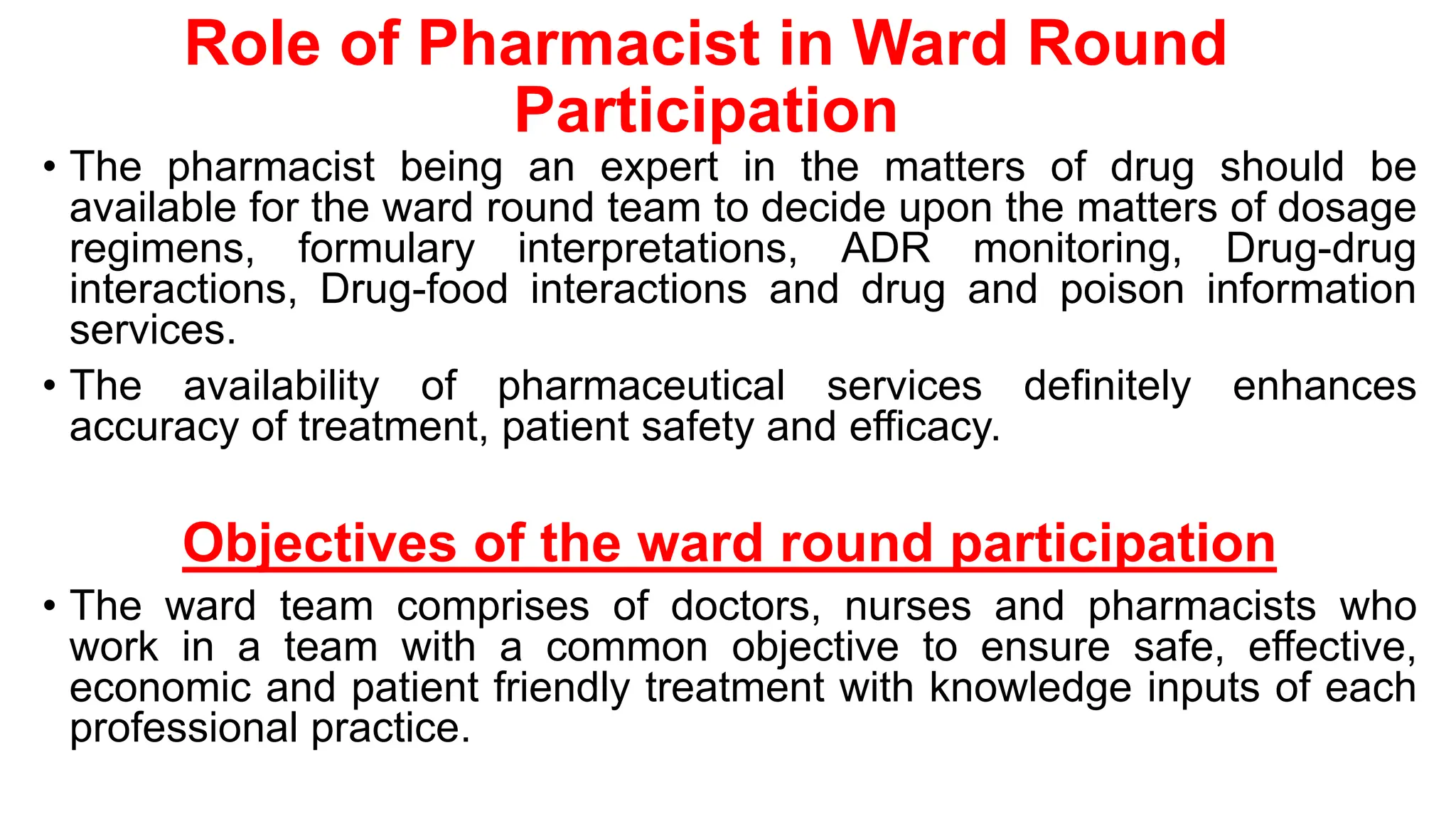 Clinical Pharmacy Introduction to Clinical Pharmacy, Concept of ...