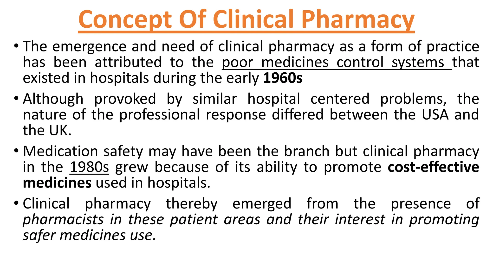 Clinical Pharmacy Introduction to Clinical Pharmacy, Concept of clinical pptx | PPTX