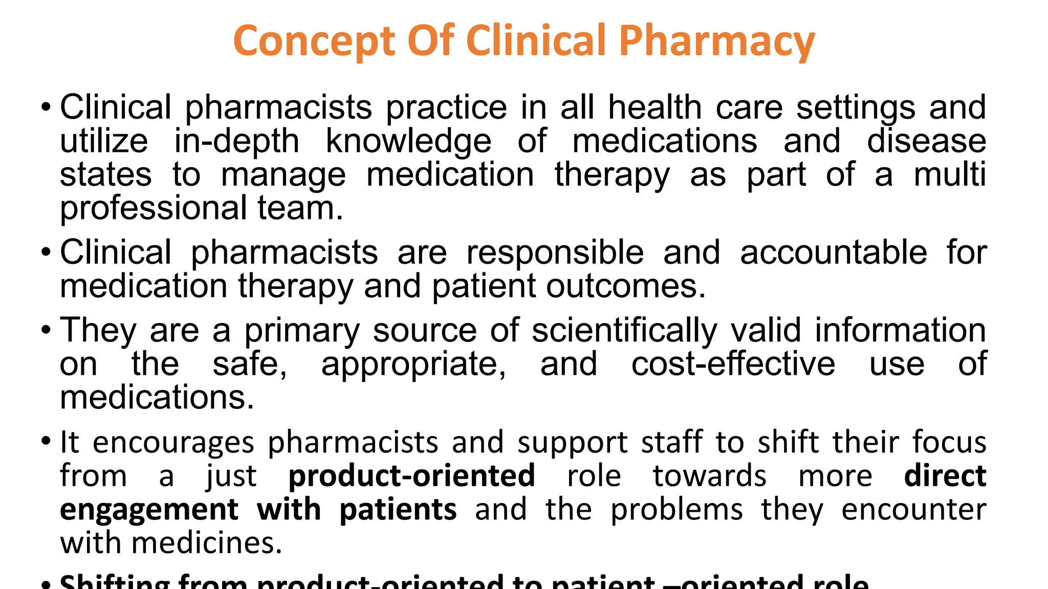 Clinical Pharmacy Introduction to Clinical Pharmacy, Concept of clinical pptx | PPTX
