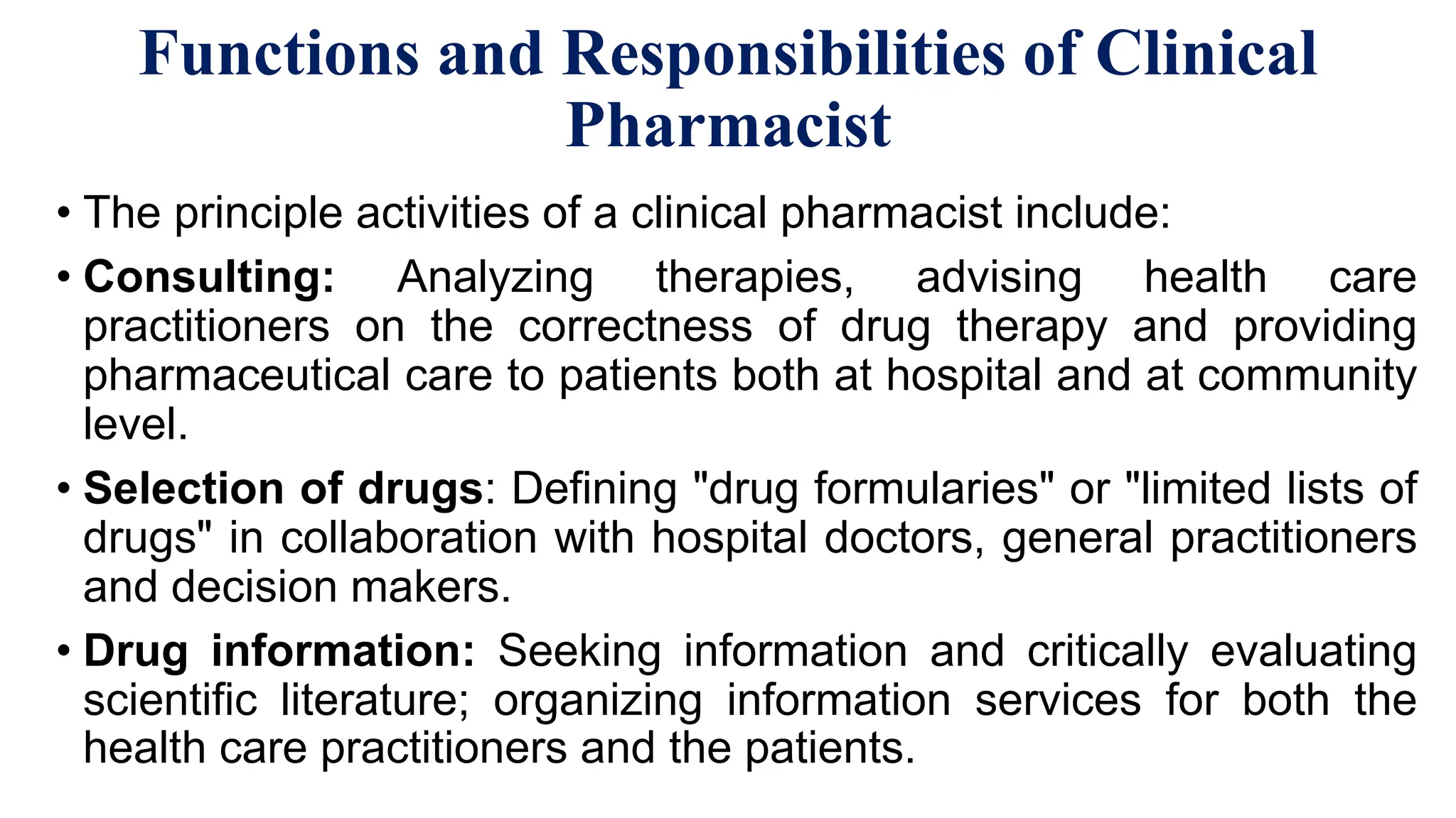 Clinical Pharmacy Introduction to Clinical Pharmacy, Concept of clinical pptx | PPTX