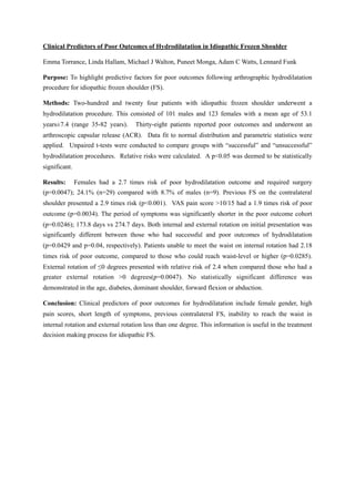 Clinical predictors hydrodilatation in idiopathic fs 2017 | PDF