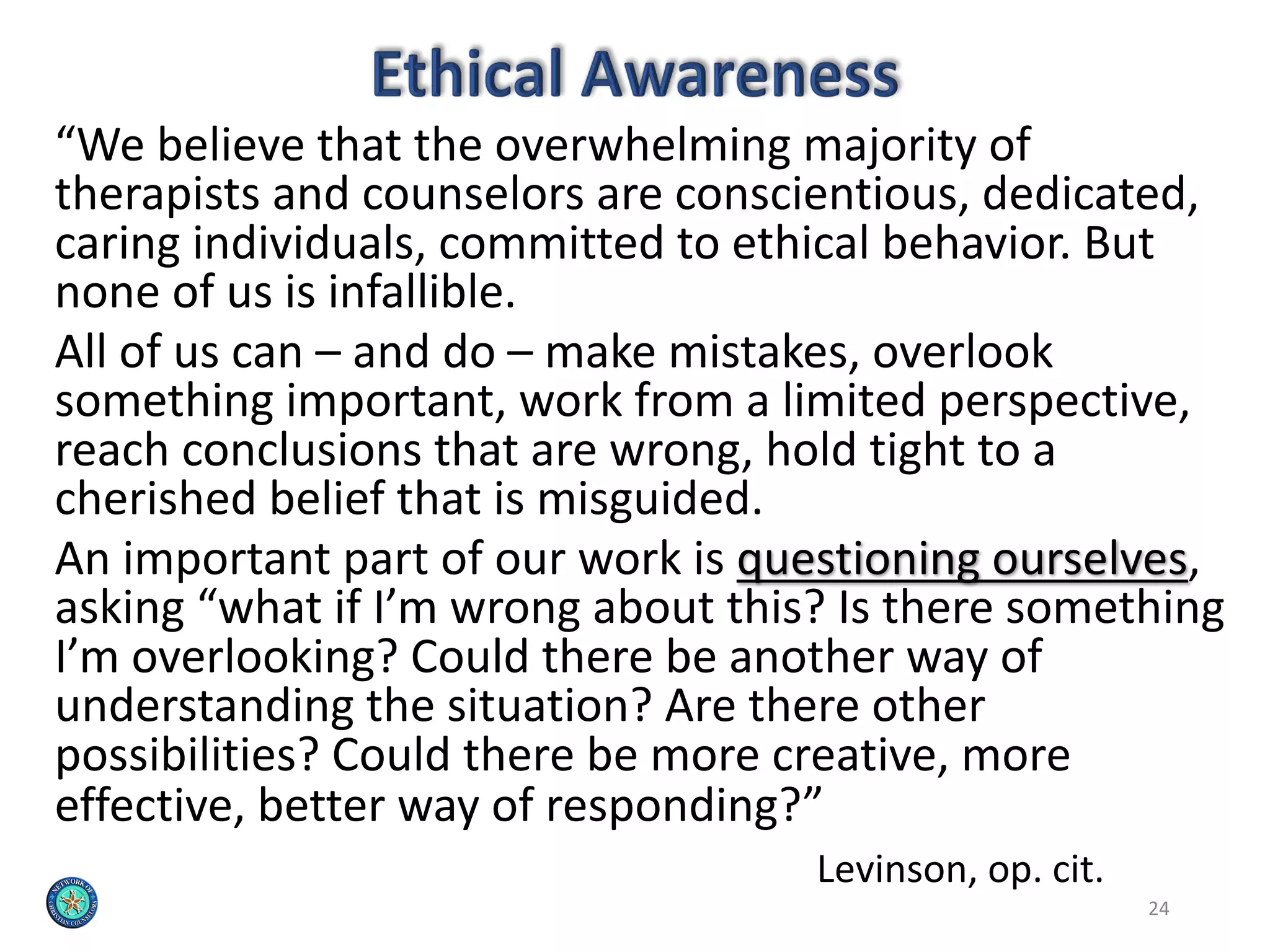 Ethical Considerations for Christian Mental Health Clinicians | PPT