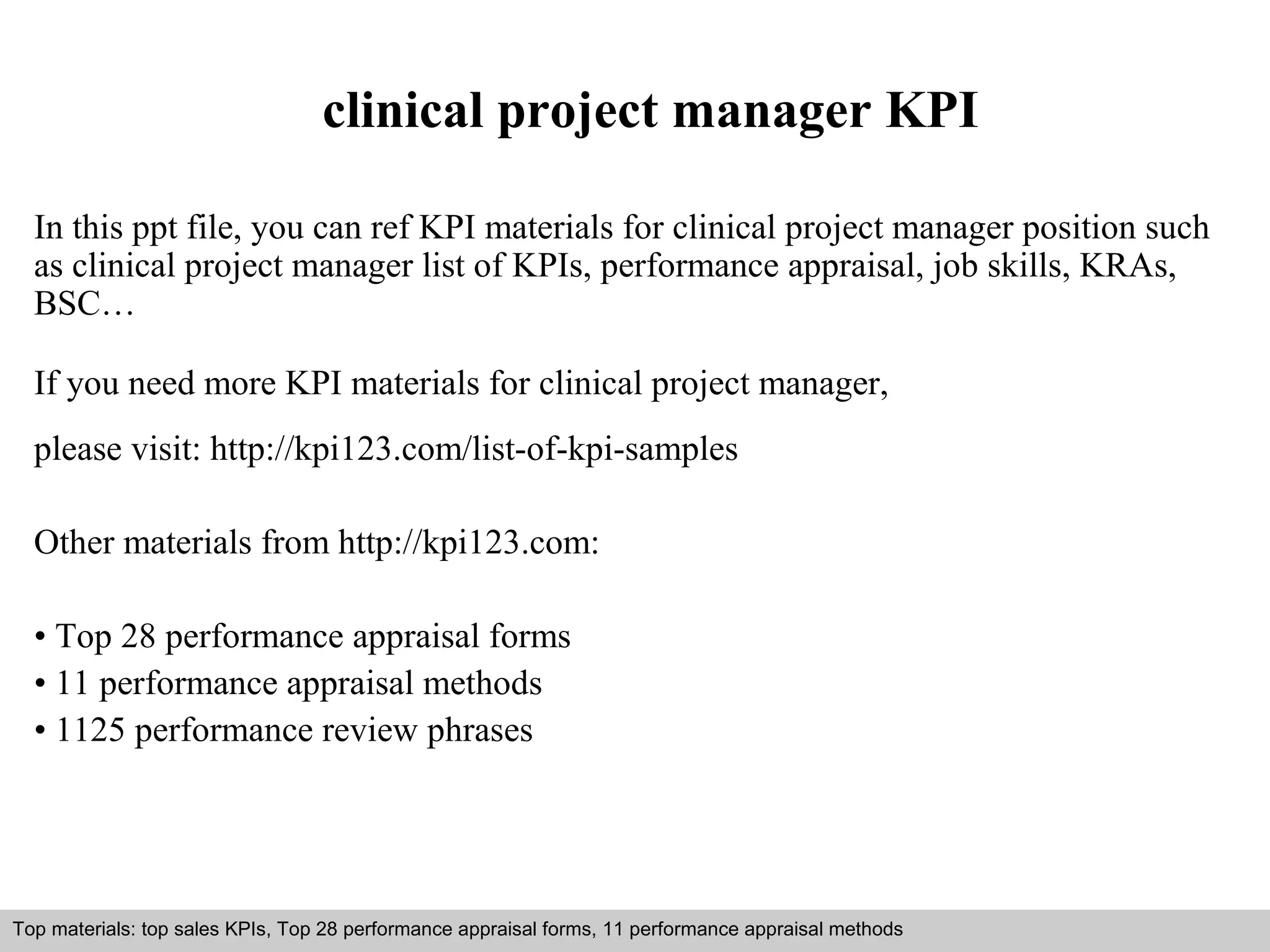 Clinical project manager kpi | PPT
