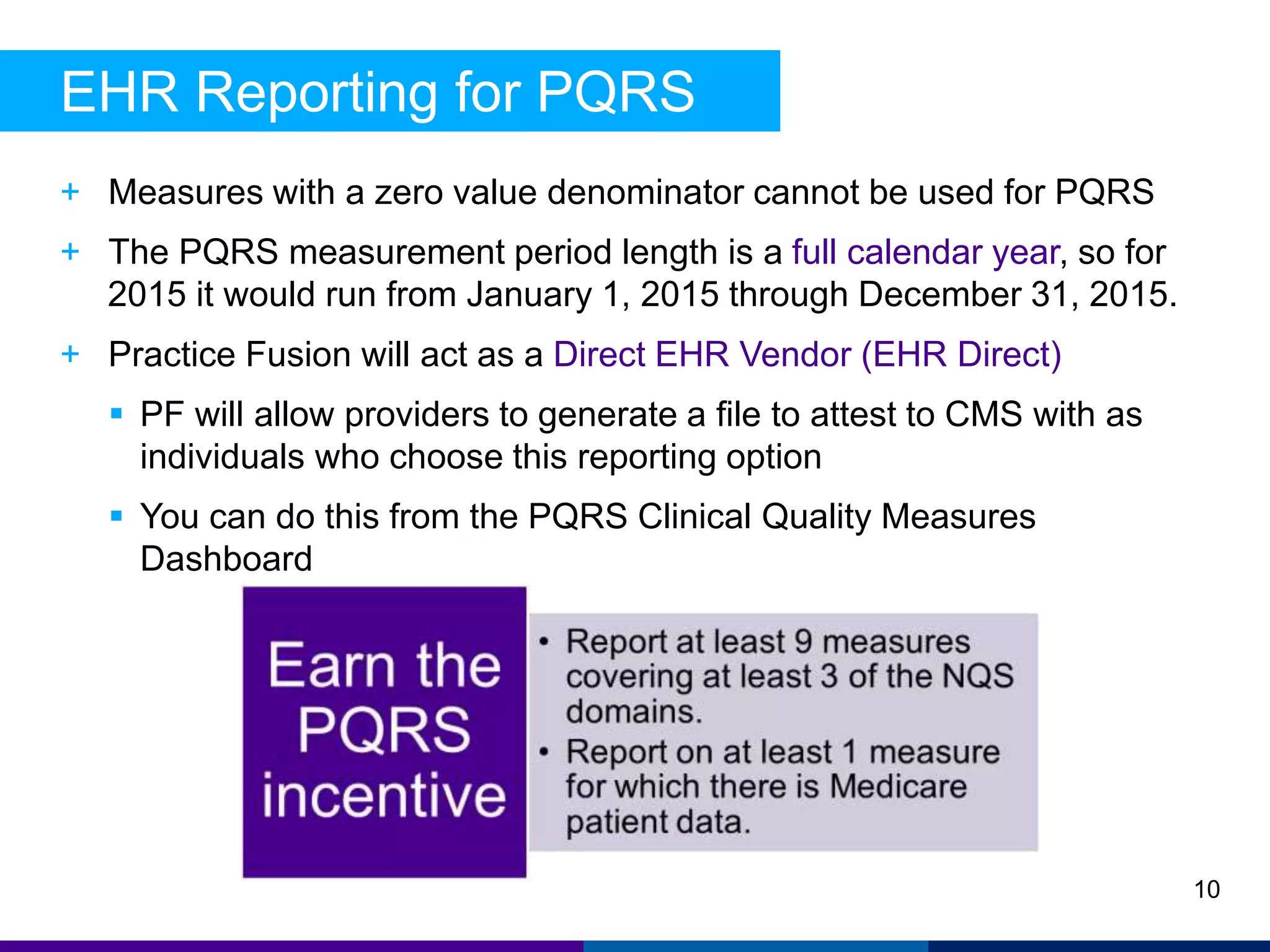 Clinical quality measures and PQRS reporting with Practice Fusion | PPTX