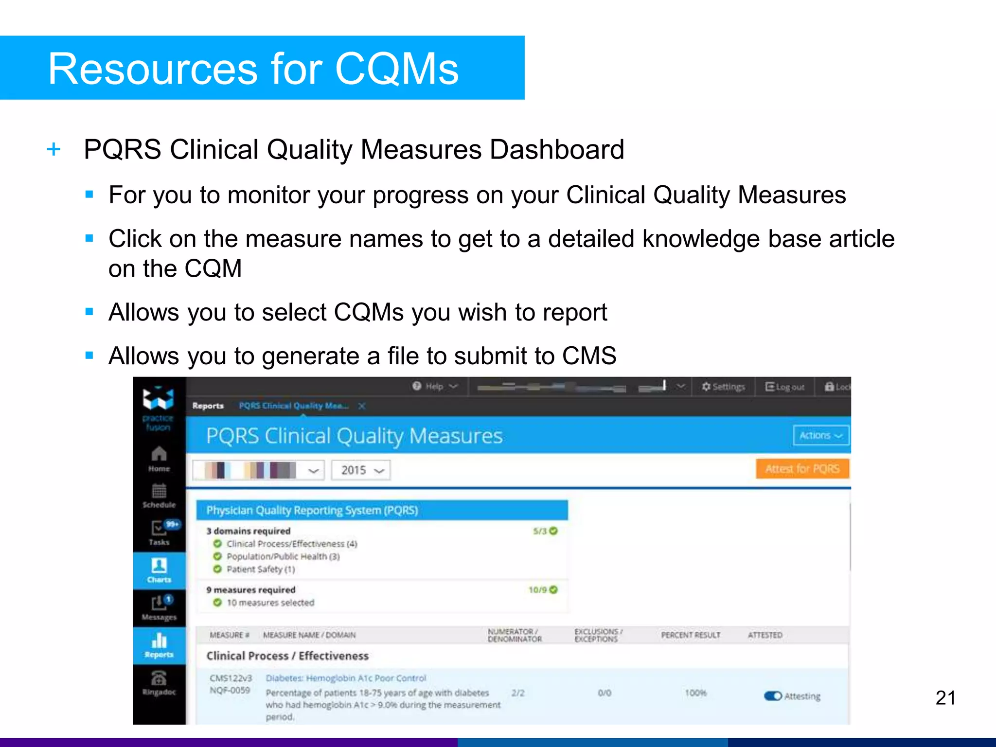 Clinical quality measures and PQRS reporting with Practice Fusion | PPTX