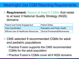 Clinical quality measures and PQRS reporting with Practice Fusion | PPTX