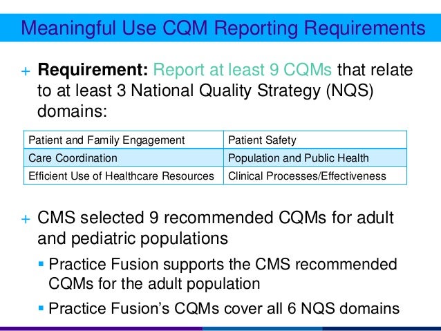 Clinical quality measures and PQRS reporting with Practice Fusion