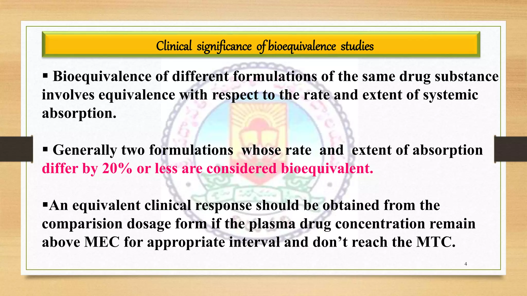 Clinical significance of bioequivalence and biowaivers | PPTX