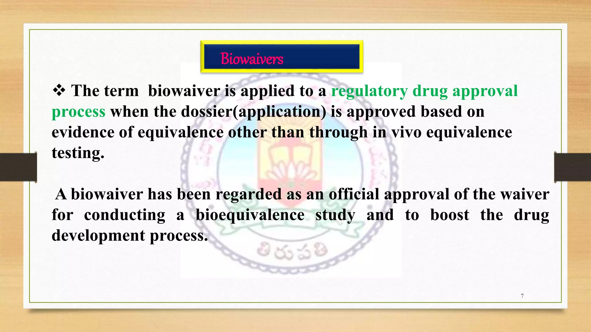 Clinical significance of bioequivalence and biowaivers | PPTX
