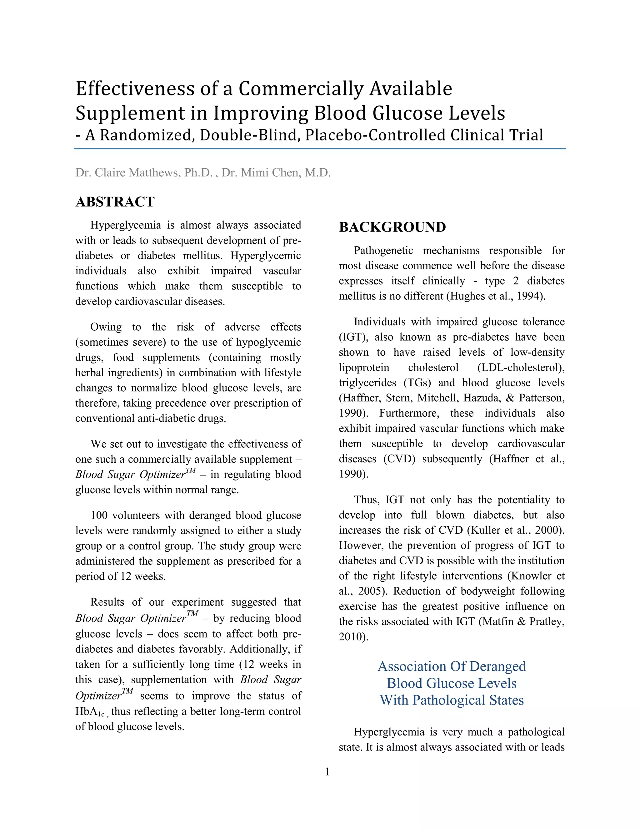Clinical Study on Blood Sugar Optimizer | PDF
