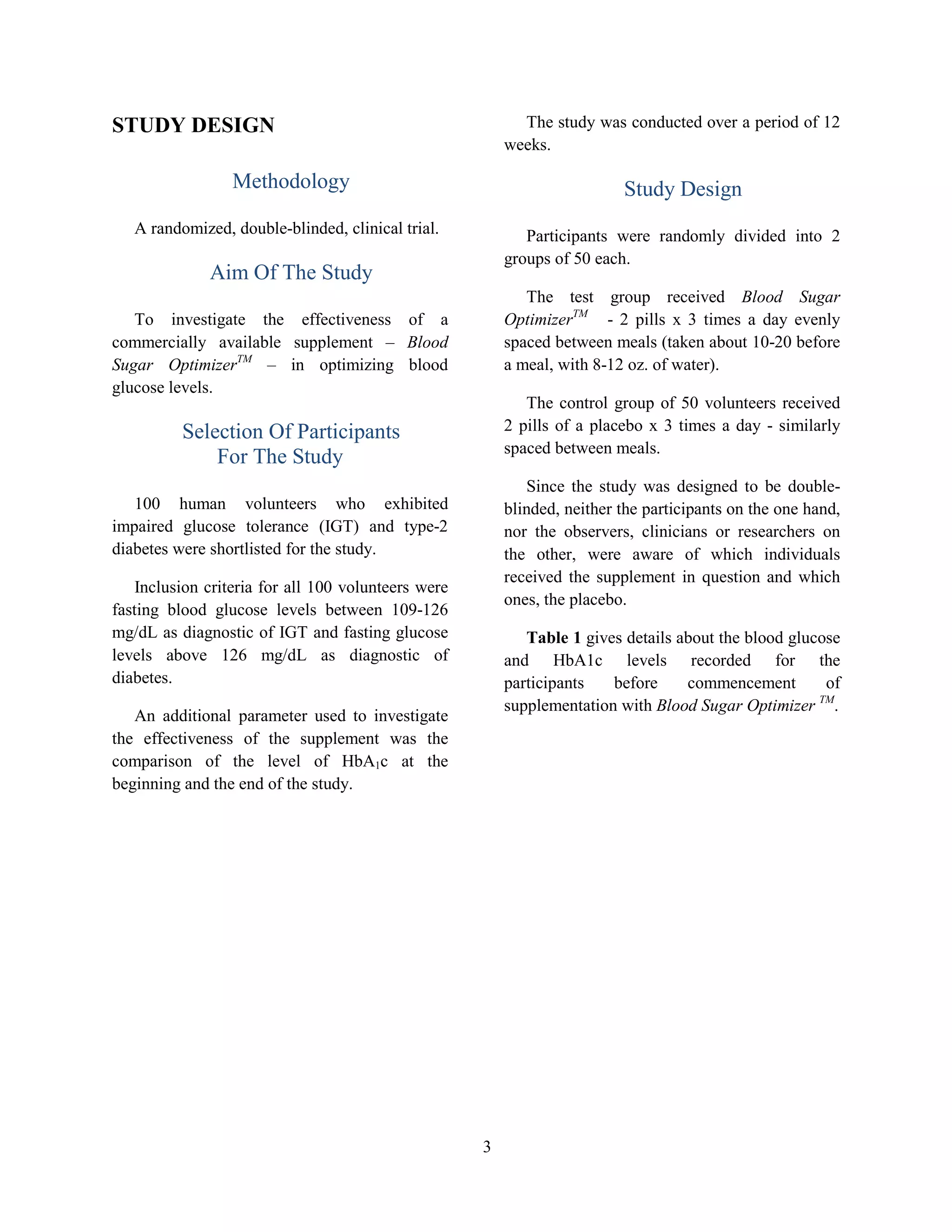 Clinical Study on Blood Sugar Optimizer | PDF