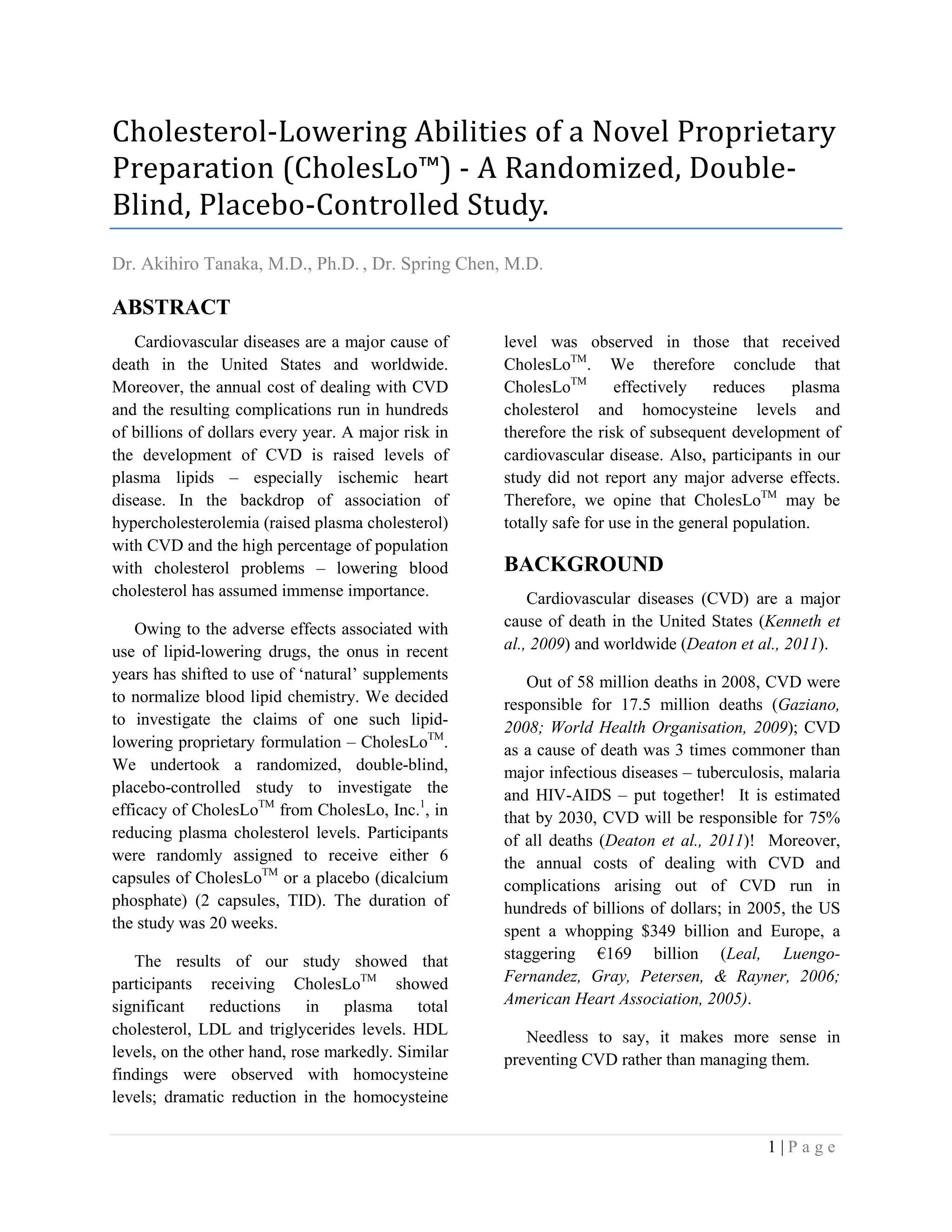 Clinical Study for CholesLo | PDF