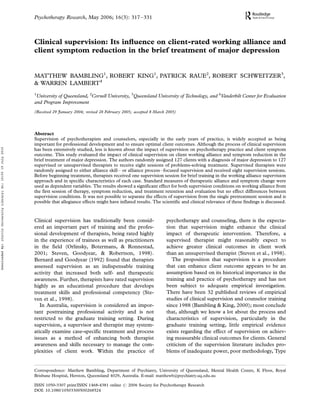 Clinical supervision its influence on client-rated working alliance and ...