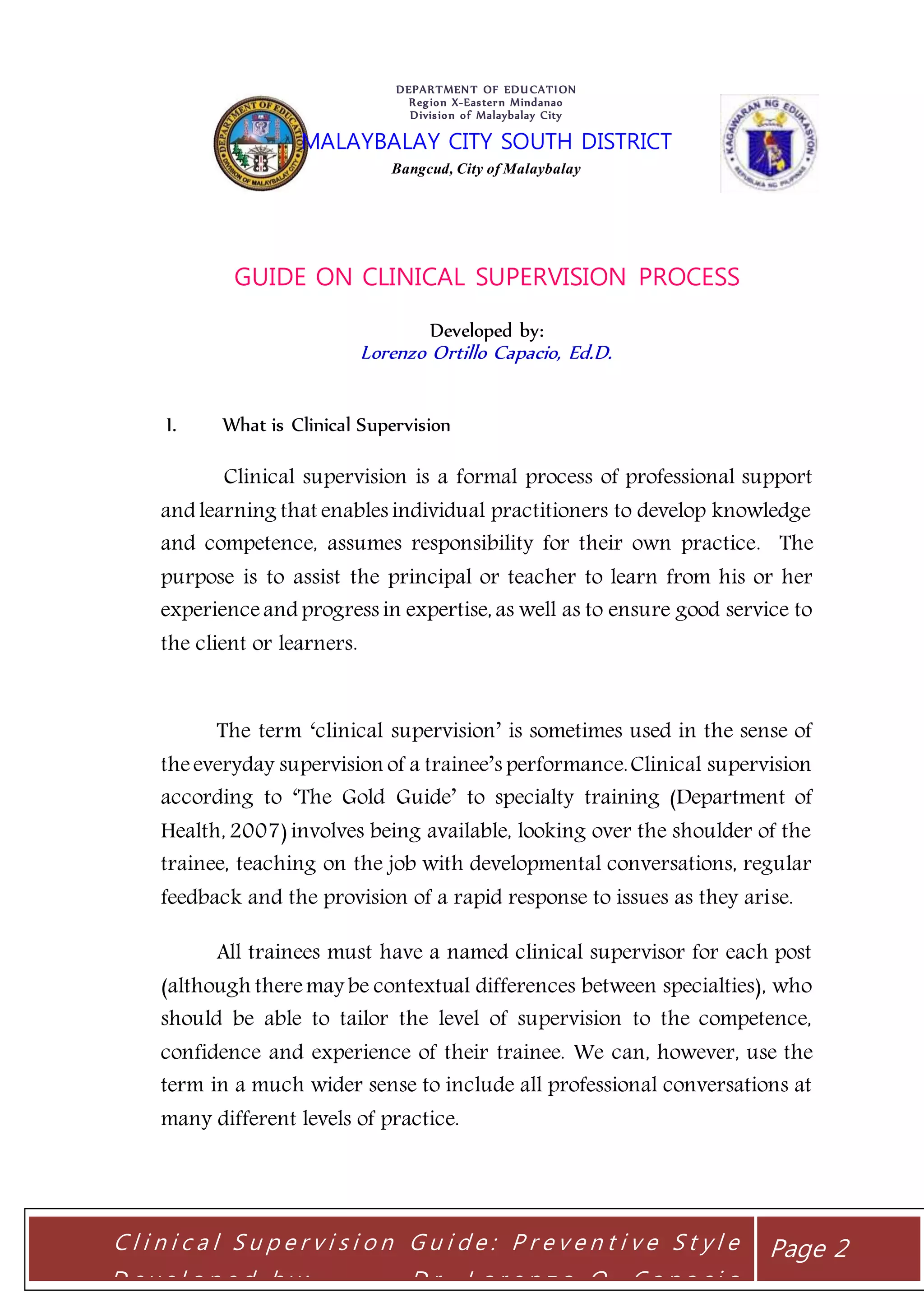 Clinical supervision handbook by dr. lorenzo o. capacio | DOCX