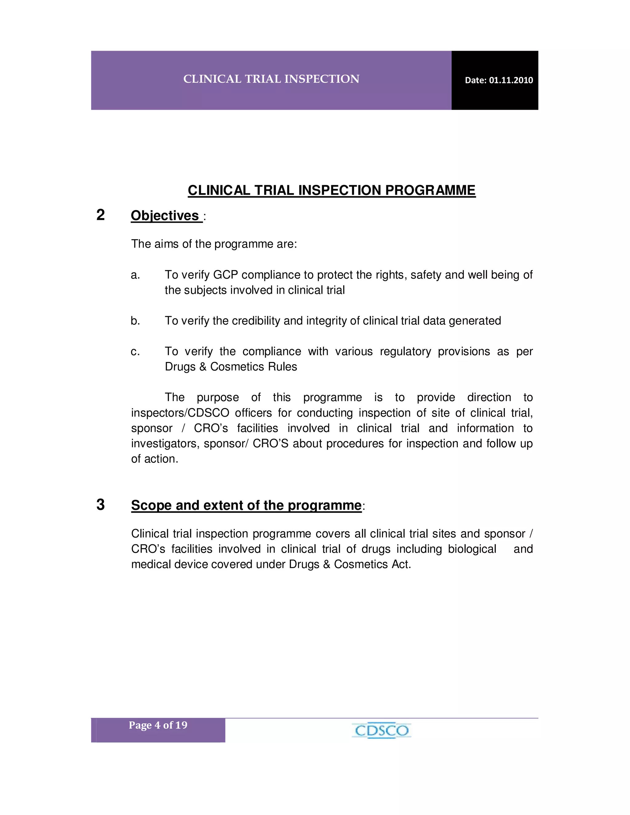 Clinical trial inspection programme of india | PDF