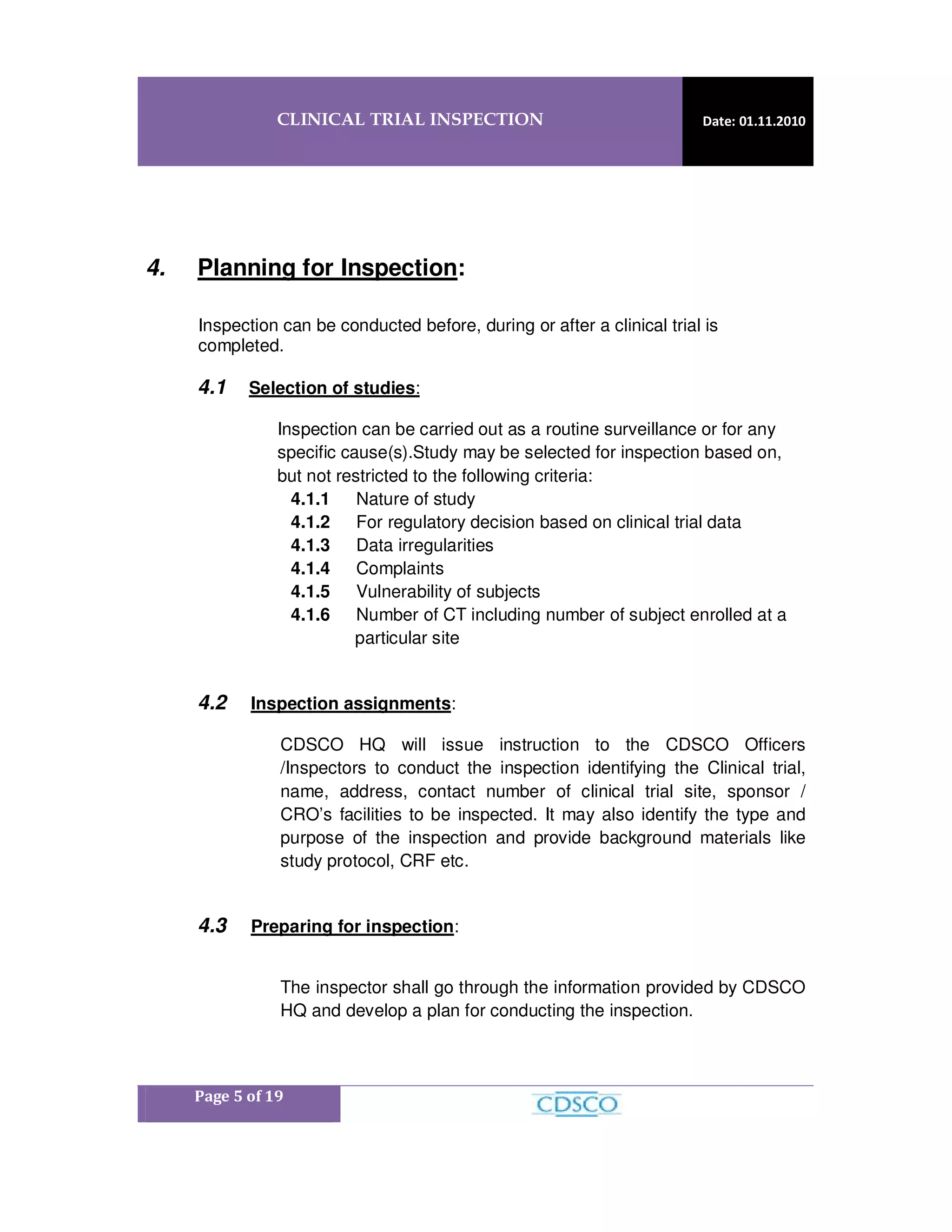 Clinical trial inspection programme of india | PDF