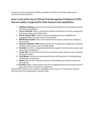 Top 10 Clinical Trial Management Software (CTMS) | The Lifesciences ...