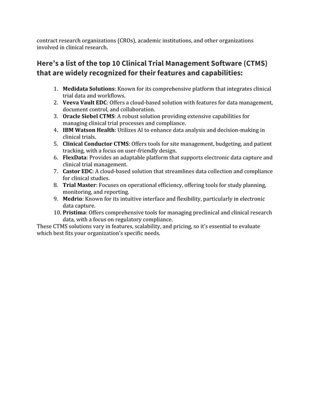 Top 10 Clinical Trial Management Software (CTMS) | The Lifesciences Magazine | PDF