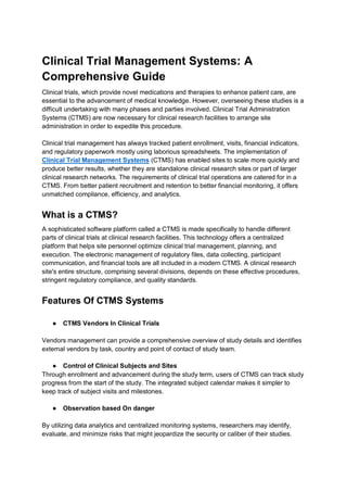 Clinical Trial Management Systems- A Comprehensive Guide | PDF