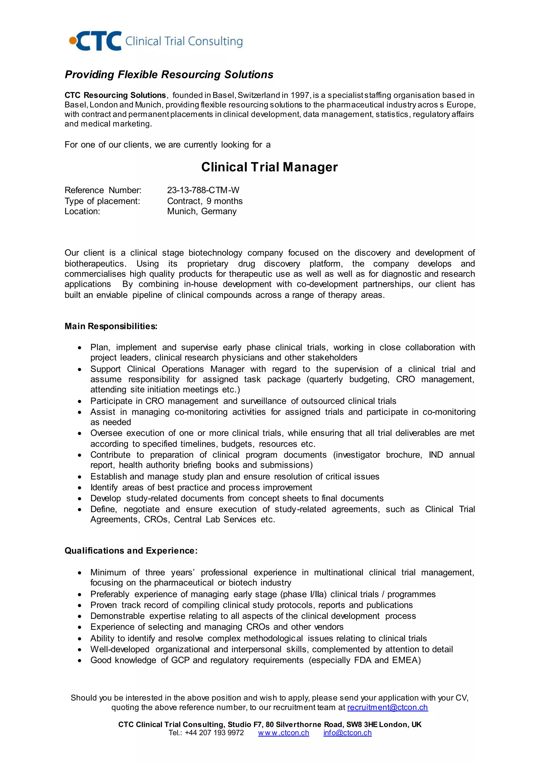 Clinical trial manager, biotherapeutics (contract) | PDF